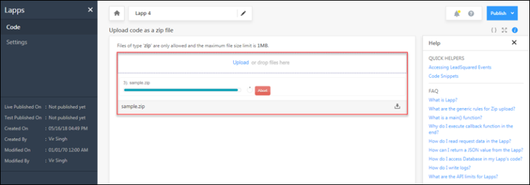 Uploading a Zip File - Api Docs - Leadsquared