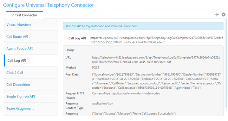 Post a Call Log (Async) - Api Docs - Leadsquared
