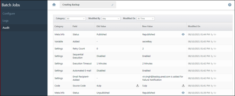Batch Jobs Audit - Api Docs - Leadsquared